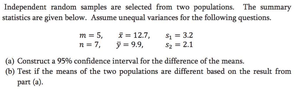 Solved Independent random samples are selected from two | Chegg.com