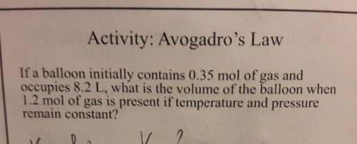 Solved Activity: Avogadro's Law If a balloon initially | Chegg.com