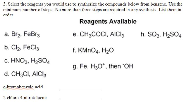Solved 3. Select the reagents you would use to synthesize | Chegg.com