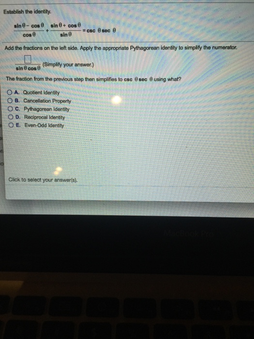 Solved Establish the identity. sin theta - cos theta sin | Chegg.com