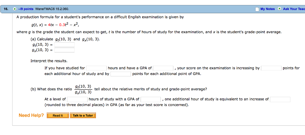Solved A production formula for a student's performance on a | Chegg.com