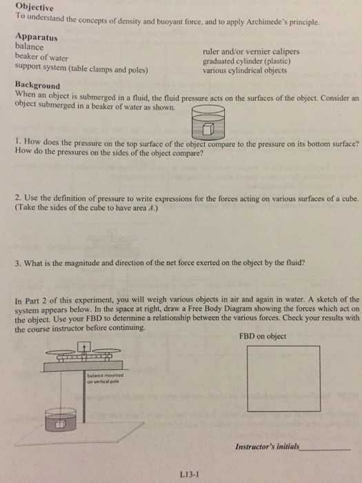 Solved To understand the concepts of density and buoyant | Chegg.com