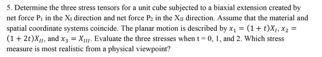 Solved 5. Determine the three stress tensors for a unit cube | Chegg.com