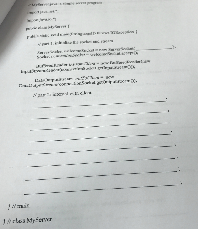 Solved (14 points) write a TCP JAVA socket code to finish | Chegg.com