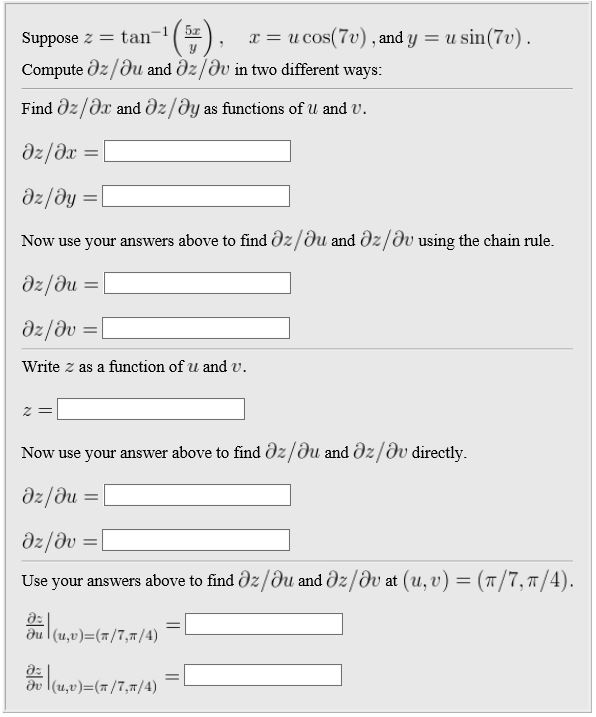 Solved ,-1(5.), x=ucos(7e).and y= u sin( 71) Compute Oz/ou | Chegg.com