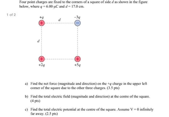 Solved Four point charges are fixed to the corners of a | Chegg.com