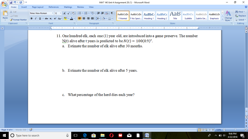 Solved MAT 140 Unit 4 Assignment 2B () Microsoft Word Home | Chegg.com