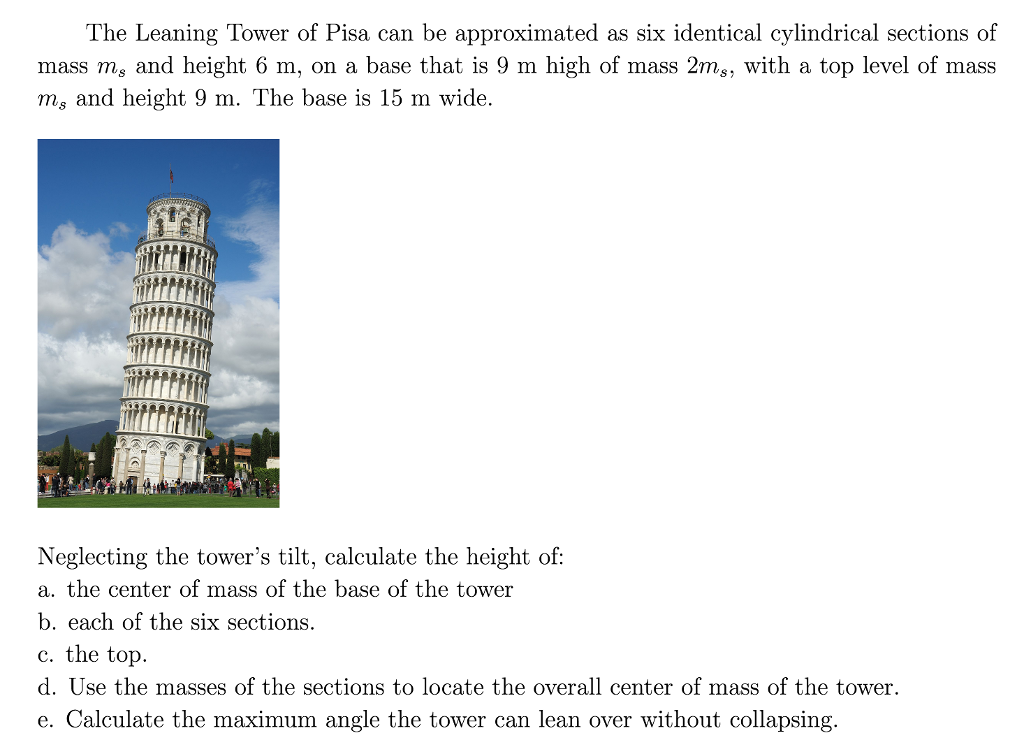 Solved The Leaning Tower of Pisa can be approximated as six | Chegg.com