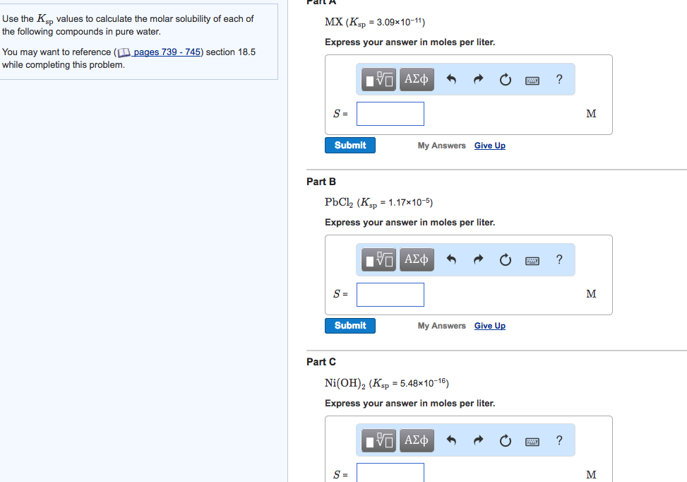 Solved Use the Ksp values to calculate the molar solubility | Chegg.com