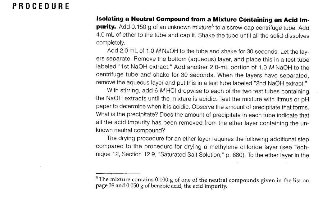 Solved PRO CEDURE Isolating a Neutral Compound from a | Chegg.com