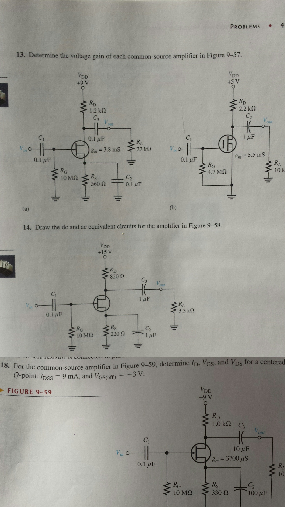 Solved electronic devices chapter 9 For figure 9-59 Rg, Rs, | Chegg.com