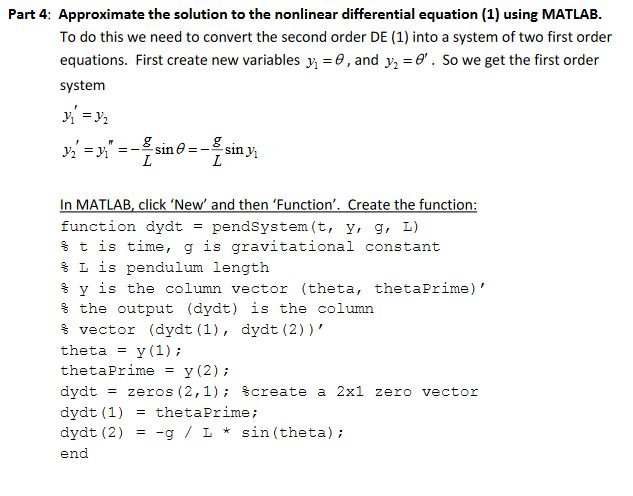MATLAB PENDULUM LAB Theory Assume a pendulum consists | Chegg.com