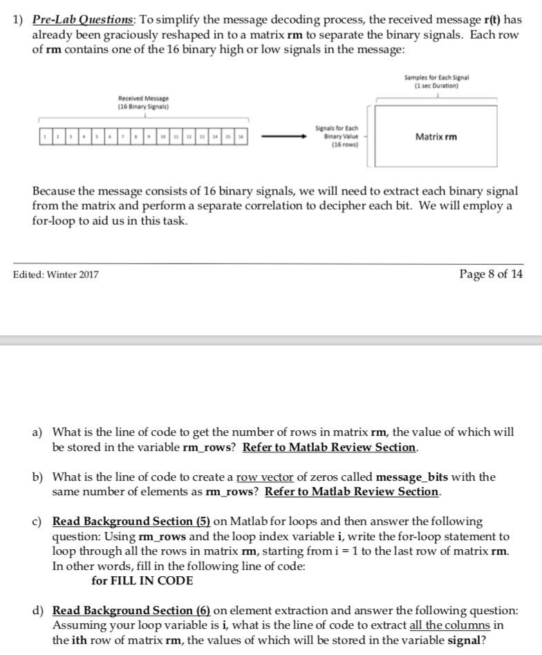 1) Pre-Lab Questions: To simplify the message | Chegg.com