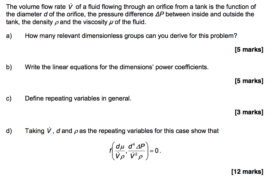 Solved The volume flow rate V^dot of a fluid flowing through | Chegg.com