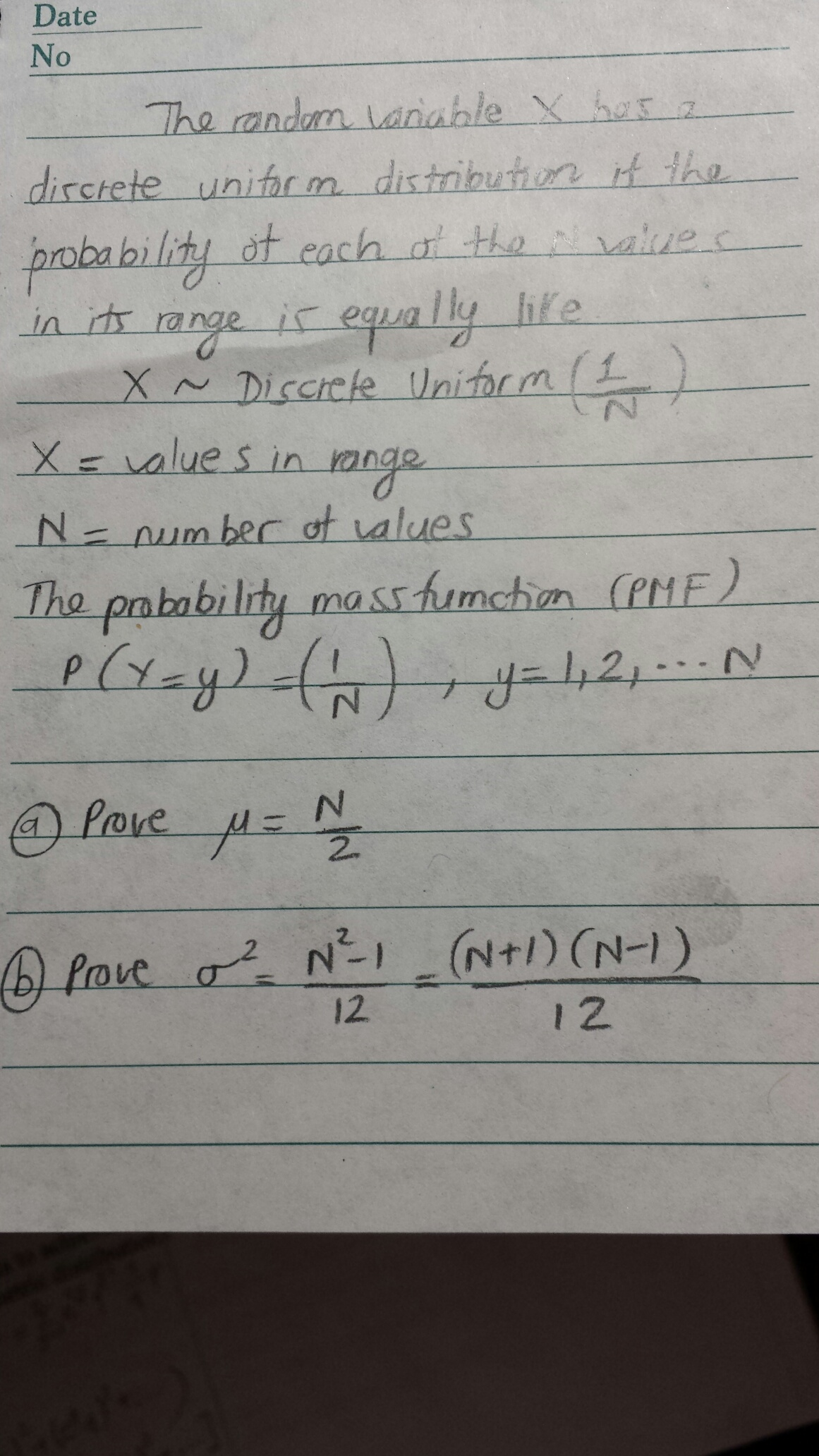 Solved The random variable X has a discrete uniform | Chegg.com