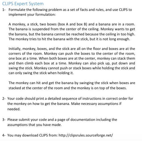 Solved CLIPS Expert System 1 Formulate the following problem | Chegg.com