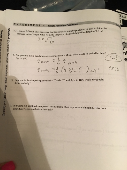 Solved EXPERIMENT4 Simple Pendulum Parameters (Angle, Mass, | Chegg.com