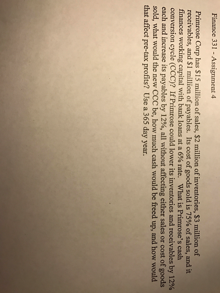 Solved Primrose Corp has $15 million of sales, $2 million of | Chegg.com