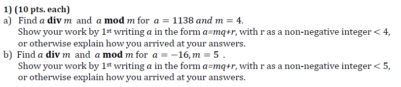Solved Find a div m and a mod m for a = 1138 and m = 4. | Chegg.com