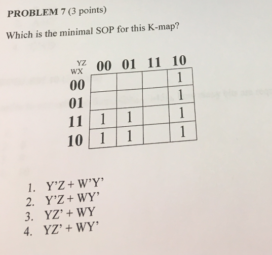 Solved PROBLEM 7 (3 points) Which is the minimal SOP for | Chegg.com
