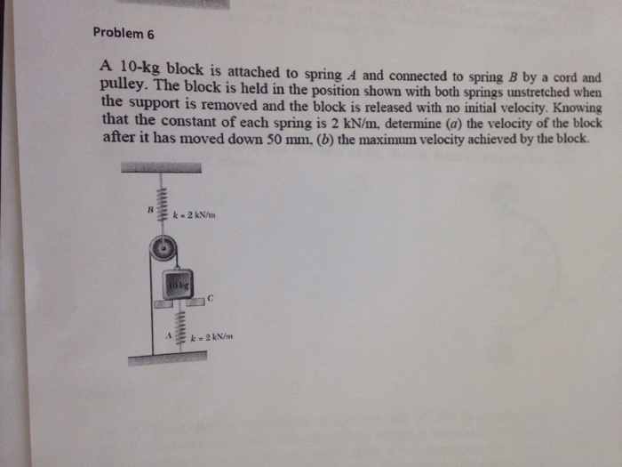 Solved A 10-kg block is attached to spring A and connected | Chegg.com