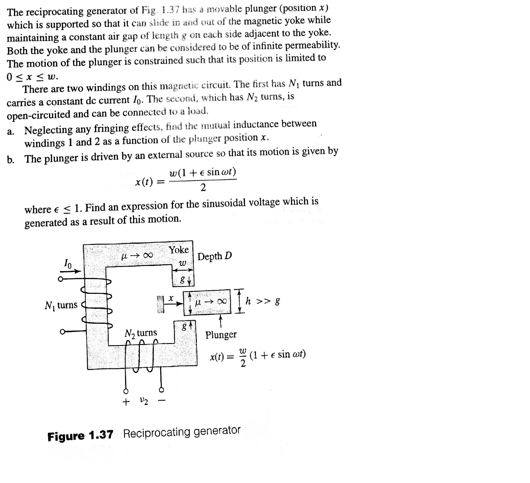 Solved The reciprocating generator of Fig 1.37 has a movable | Chegg.com