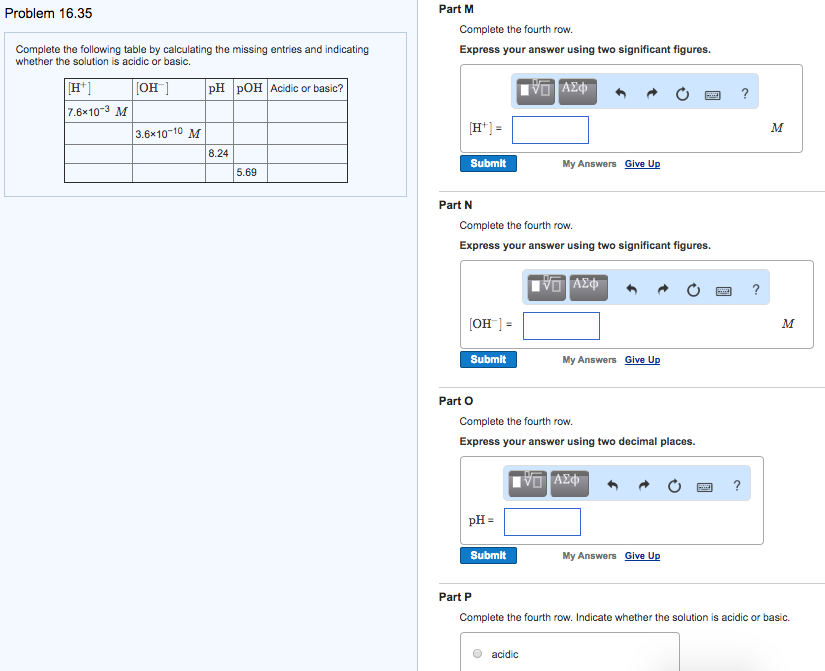 Solved Problem 16.35 Complete the following table by | Chegg.com