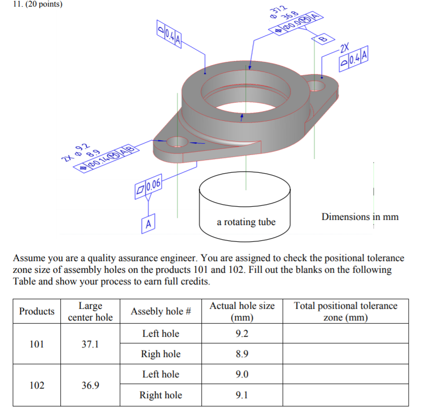 Solved 11. (20 points) 06 a rotating tube Dimensions in mm | Chegg.com