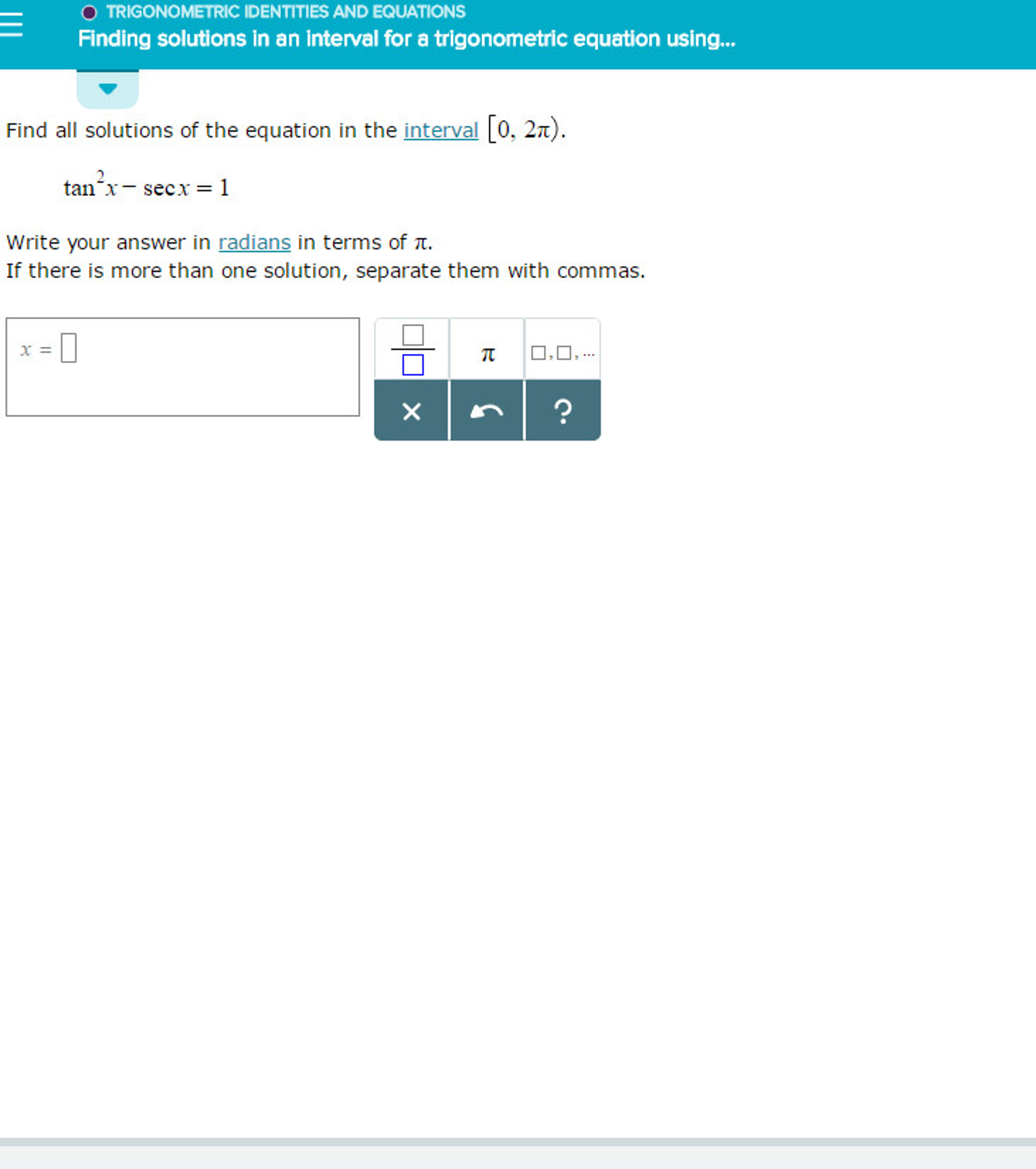 Solved Find all solutions of the equation in the interval | Chegg.com