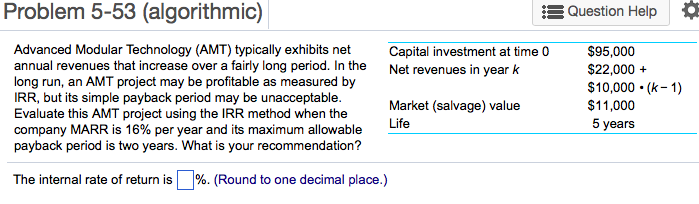 Solved Problem 5-53 (algorithmic) Question Help Advanced | Chegg.com