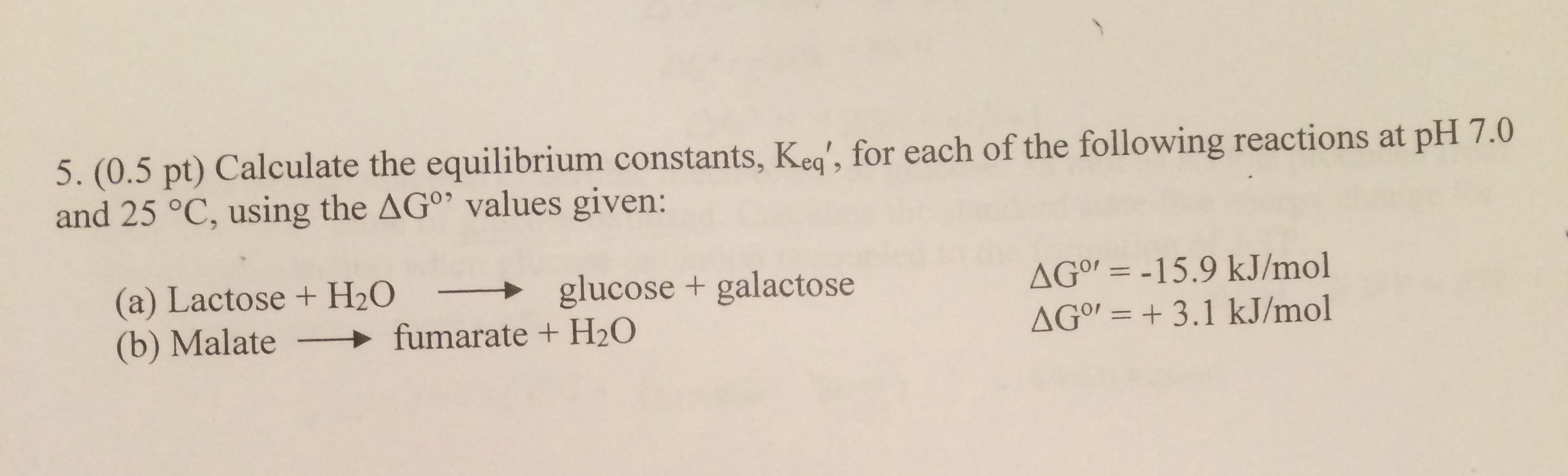 Solved Calculate the equilibrium constants, Keq', for each | Chegg.com