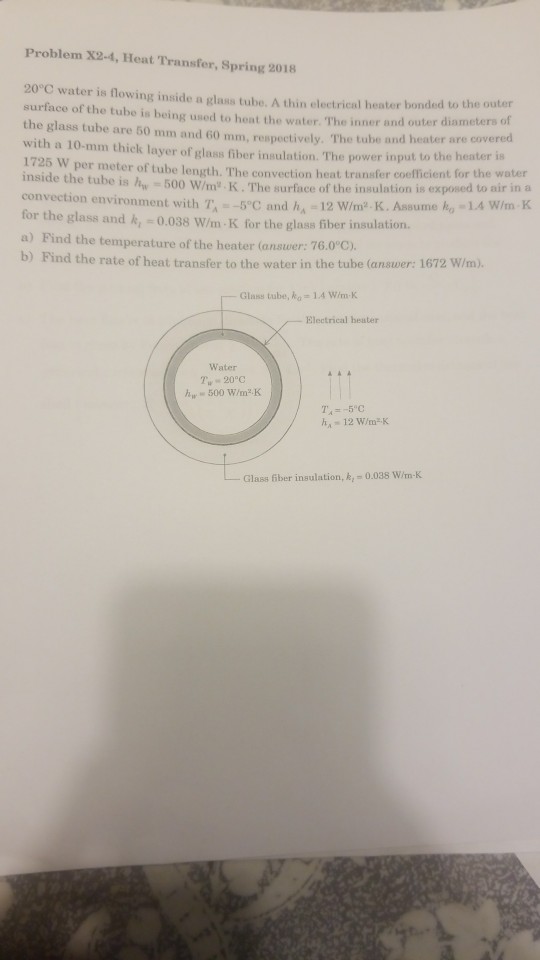Solved Problem x2-4, Heat Transfer, Spring 2018 20 C water | Chegg.com