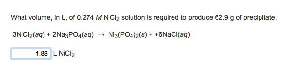 Solved What volume, in L, of 0.274 M NiCl2 solution is | Chegg.com