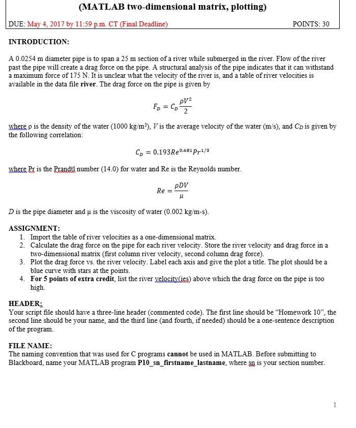 Solved MATLAB two-dimensional matrix, plotting) DUE: May 4, | Chegg.com