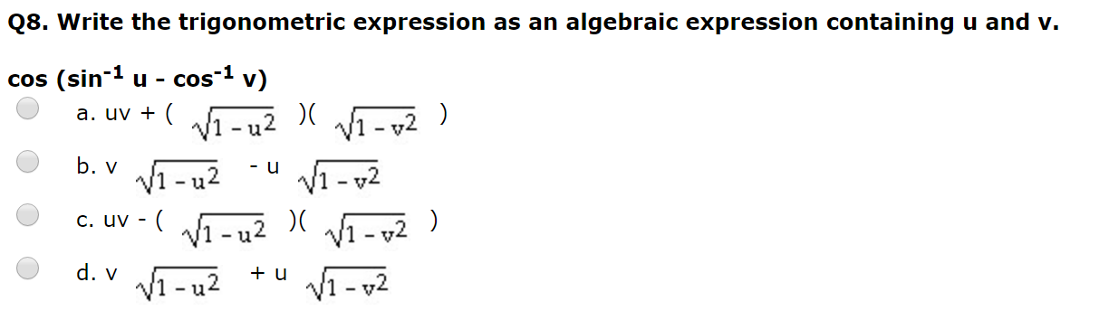 Solved Write the trigonometric expression as an algebraic | Chegg.com