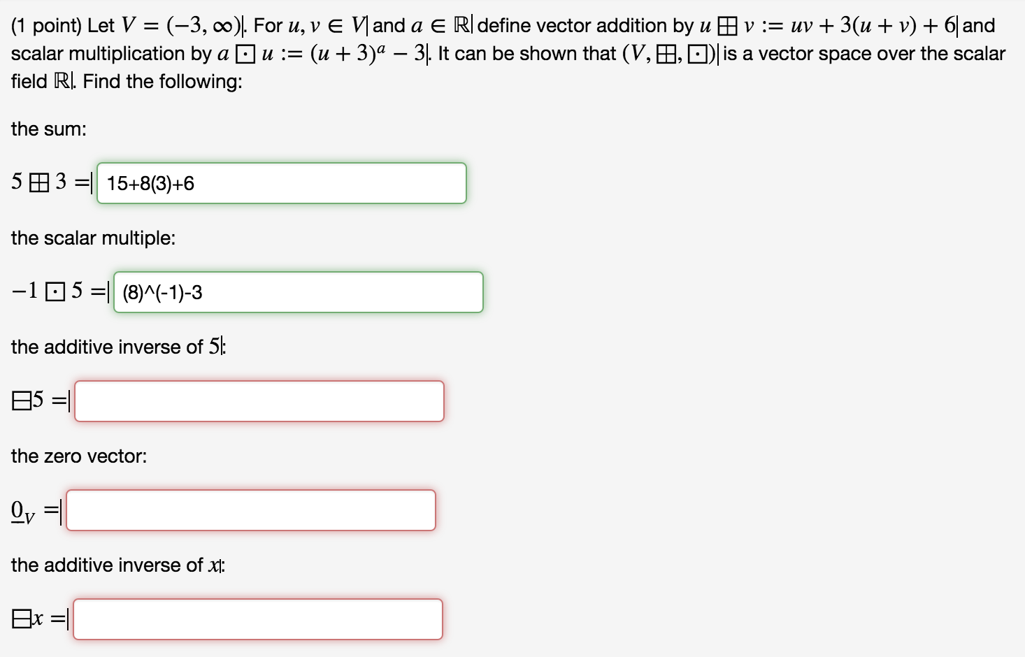 Solved Let V=(?3,?). For u,v?V and a?? define vector | Chegg.com