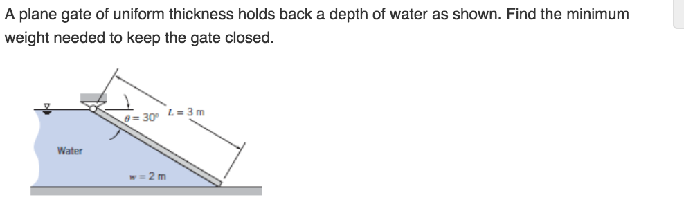 Solved A plane gate of uniform thickness holds back a depth | Chegg.com