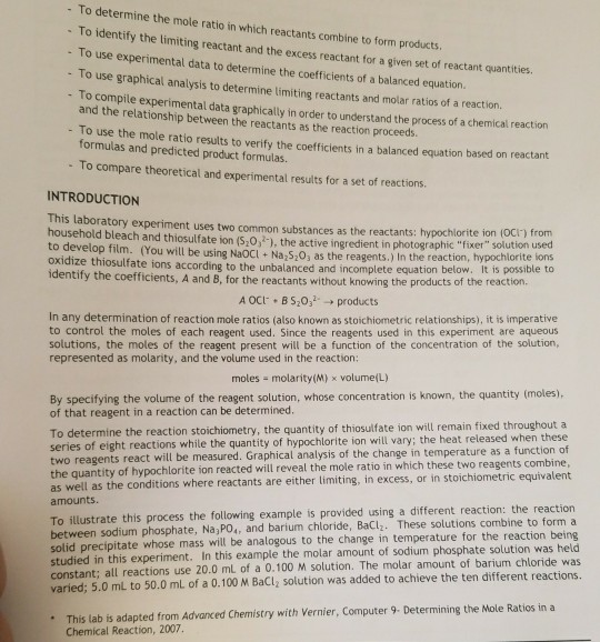 Solved - To determine the mole ratio in which reactants | Chegg.com