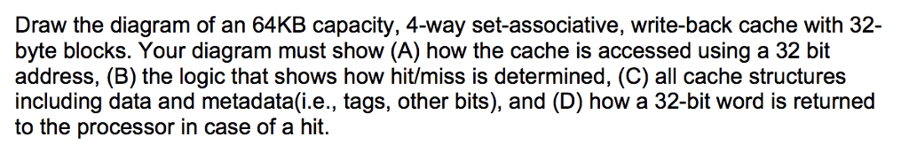Draw the diagram of an 64KB capacity, 4-way | Chegg.com