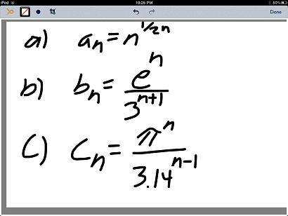 Solved an = n1/2n bn = en/3n + 1 cn = pi n/3.14n-1 | Chegg.com