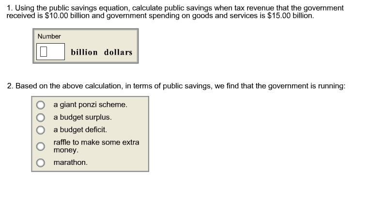 Solved 1. Using the public savings equation, calculate | Chegg.com