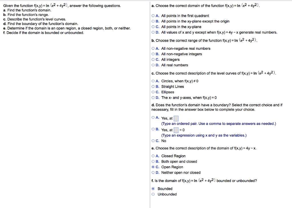 Solved Given the function f(x, y)= In (x^2 + 4y^2), answer | Chegg.com