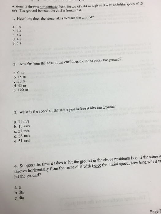 Solved A stone is thrown horizontally from the top of a 44 m | Chegg.com