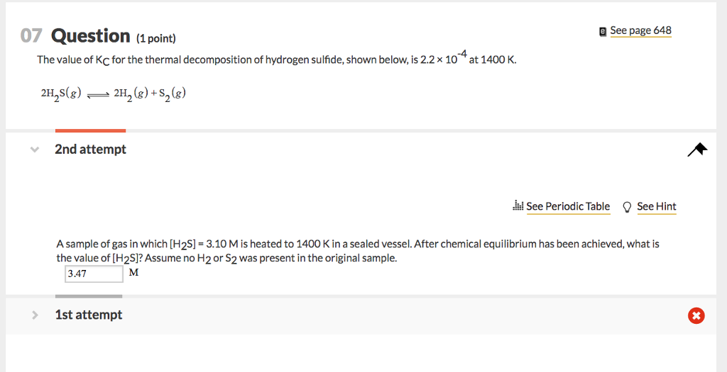 Solved 07 Question ( point) aSee page 648 The value of Kc | Chegg.com