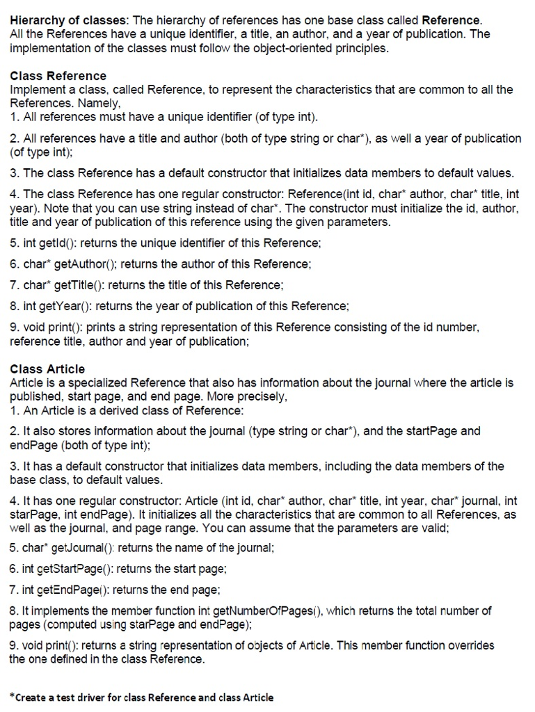 Solved Hierarchy of classes: The hierarchy of references has | Chegg.com