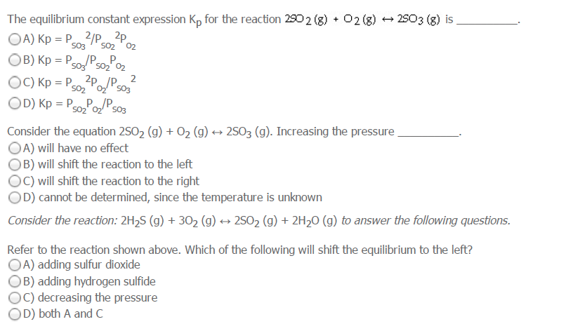 Solved The equilibrium constant expression Kp for the | Chegg.com