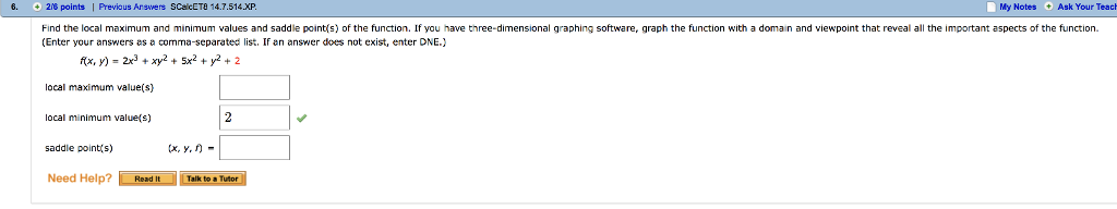 Solved 6. 2/8 points | Previous Answers SCalcET8 14.7.514 XP | Chegg.com