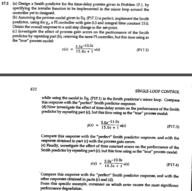 Design a Smith predictor for the time-delay process | Chegg.com