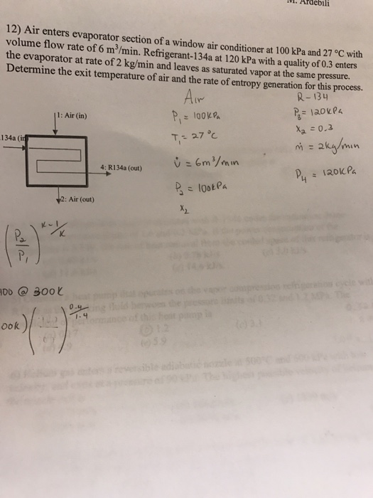 Solved Air enters evaporator section of window air | Chegg.com