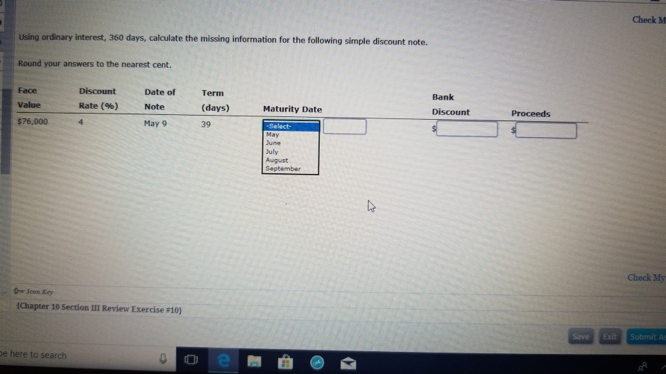 Solved Check M Using ordinary interest, 360 days, calculate | Chegg.com